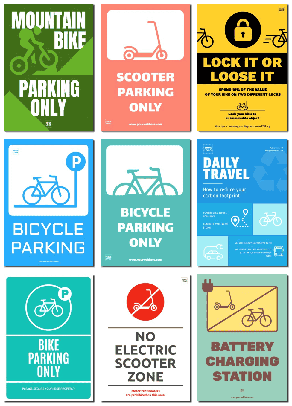 Bicycle and scooter parking signs