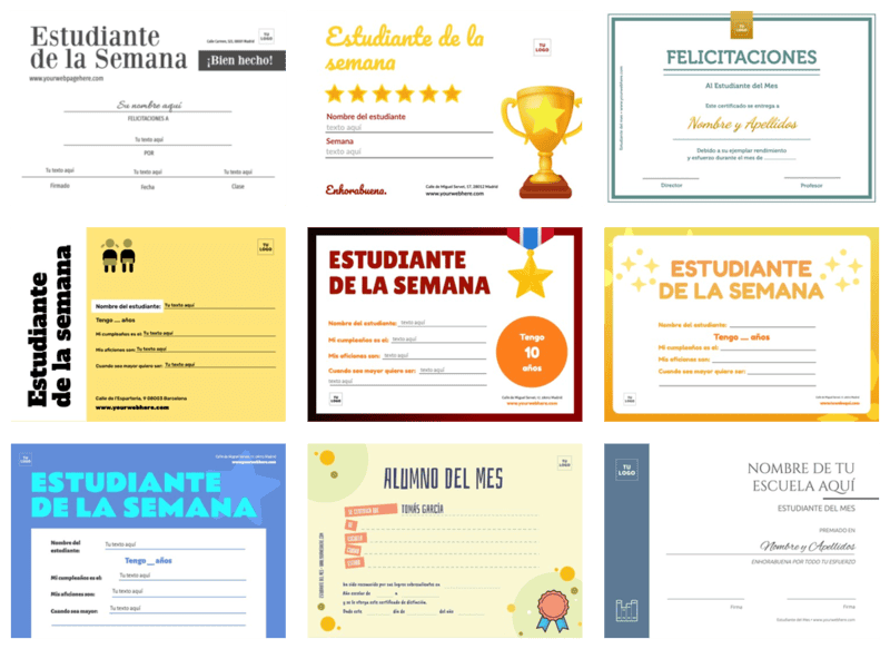 Carteles editables del Estudiante de la Semana