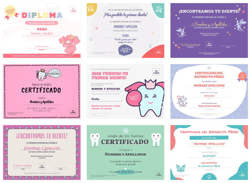 Diseña un certificado del Hada de los Dientes online