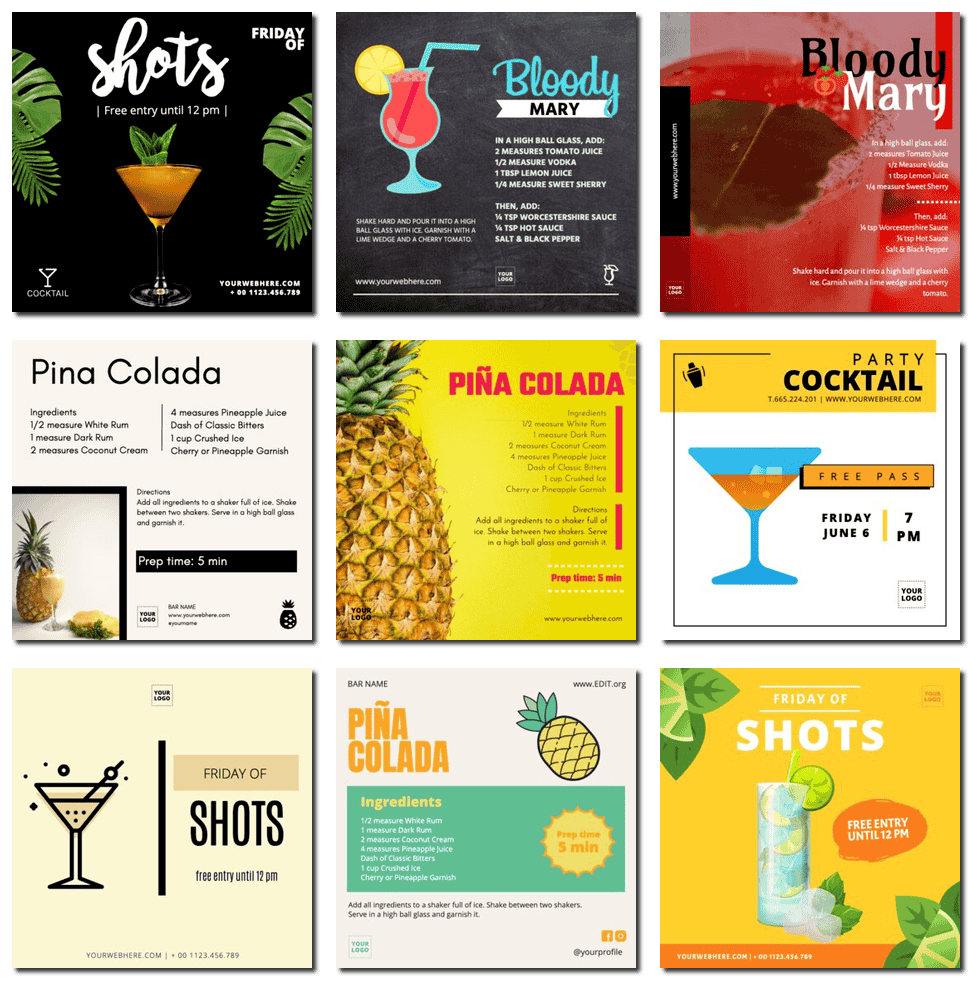Editable cocktail menu templates
