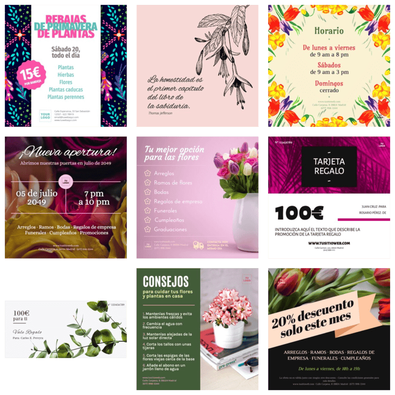 Diseños para Floristerías editables online