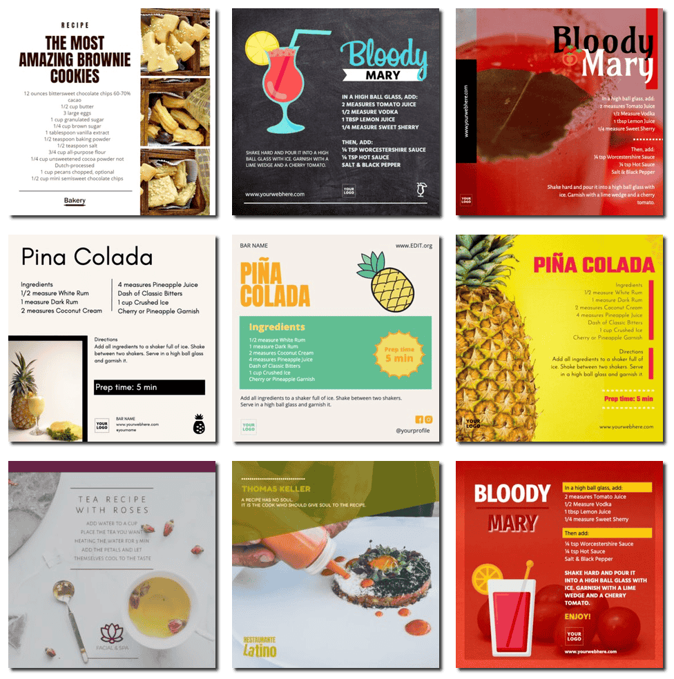 Editable Cooking Recipes Templates