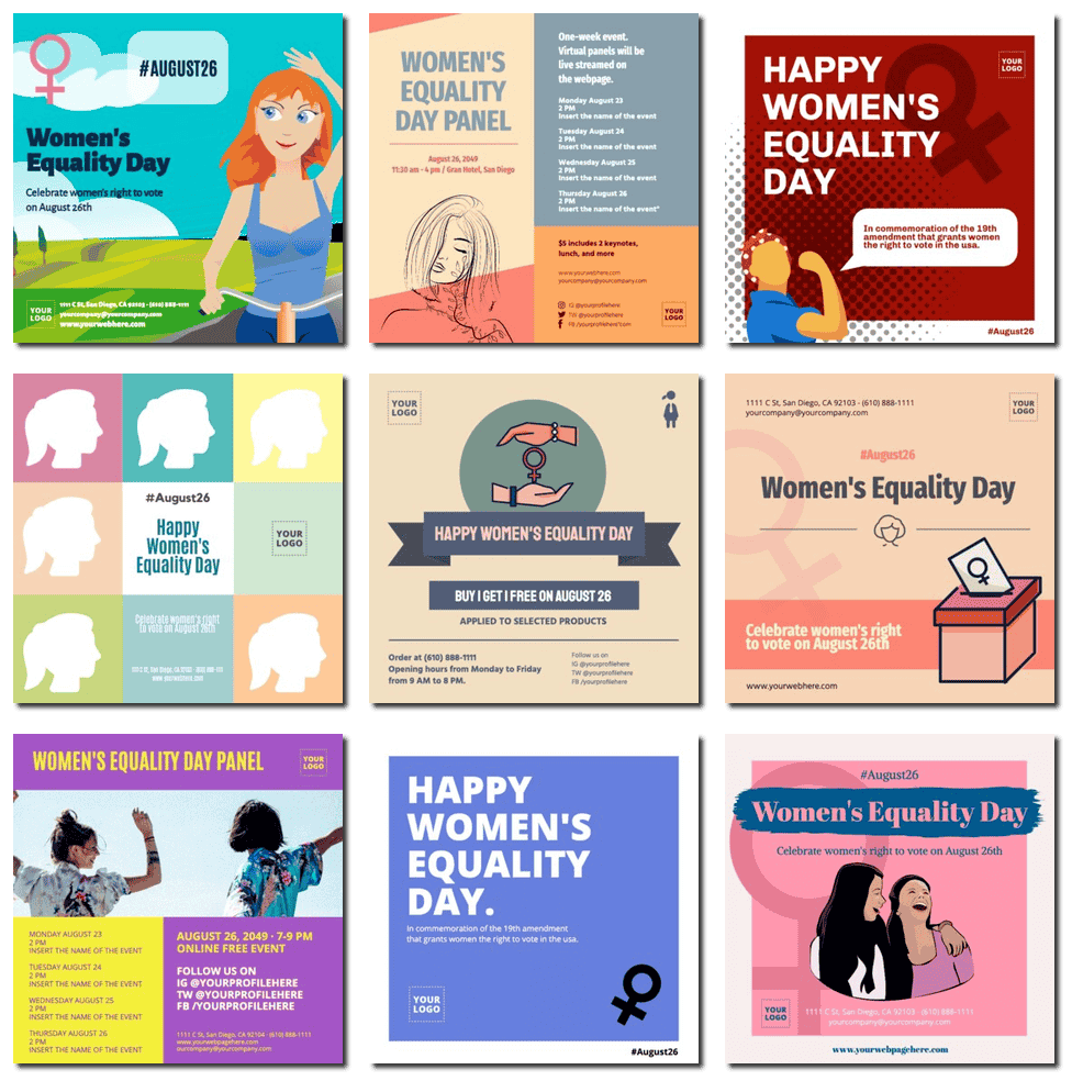 Free Women Equality Day designs & Gender Equality Posters