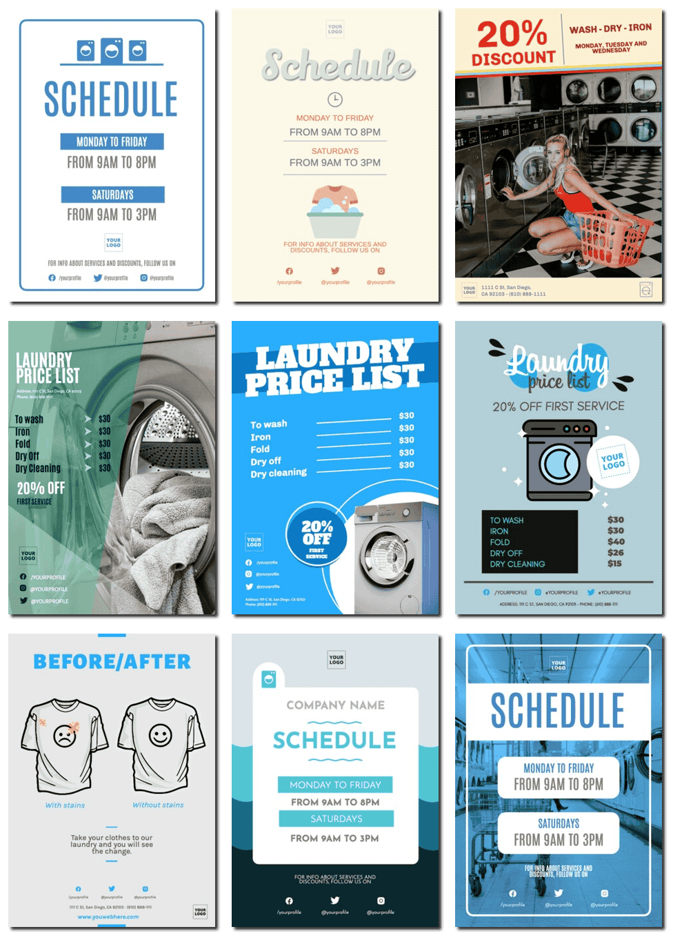 Laundry templates to create flyers and banners designs