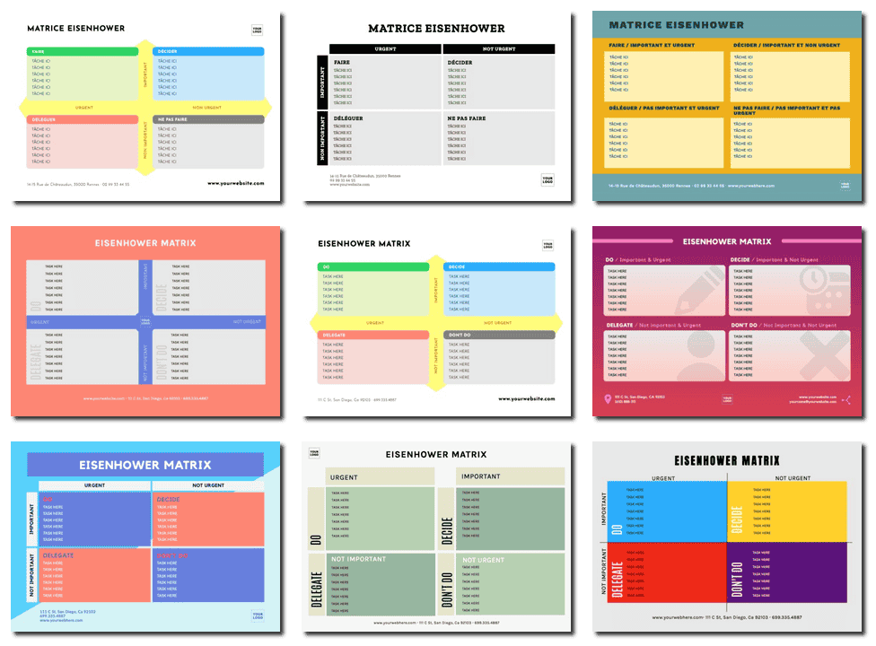 Exemples de modèles de matrices Eisenhower à éditer en ligne