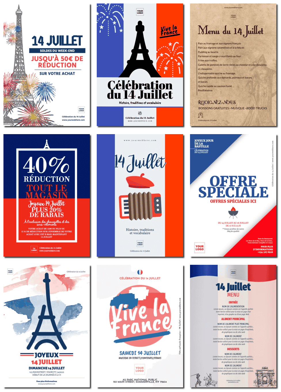 Créez des designs pour célébrez la Fête Nationale du 14 juillet