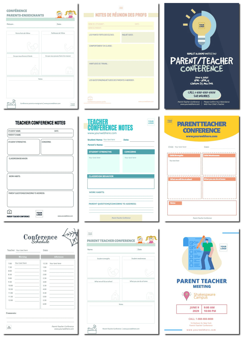 Fiches gratuites et imprimables pour réunions parents-profs