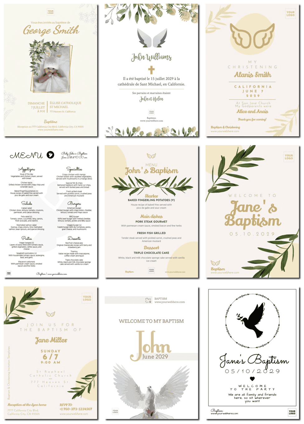 Modèles gratuits d'invitations à un baptême