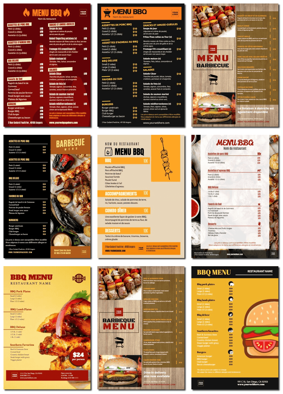 Modèles de menus BBQ modifiables gratuits
