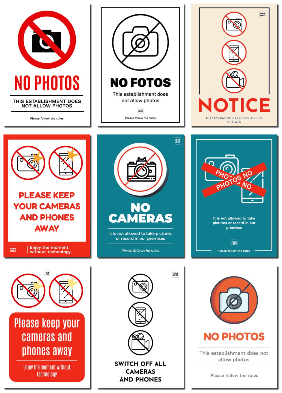 No photos sign templates to customize and print
