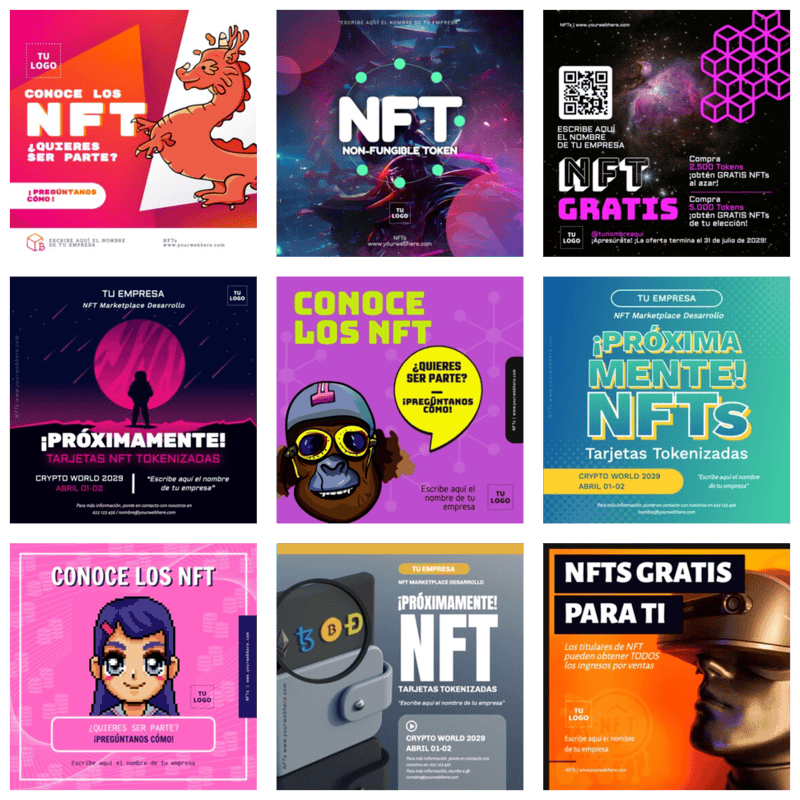 Diseña banners de NFT con plantillas editables gratis