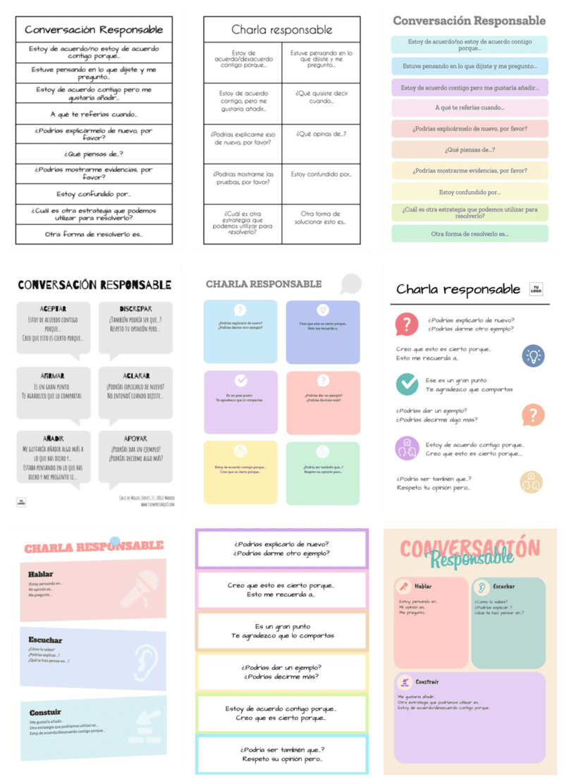 Plantillas de carteles de conversación responsable