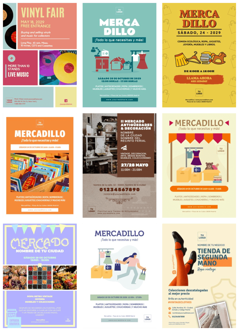 Diseños de Flyers de Mercadillo para editar gratis