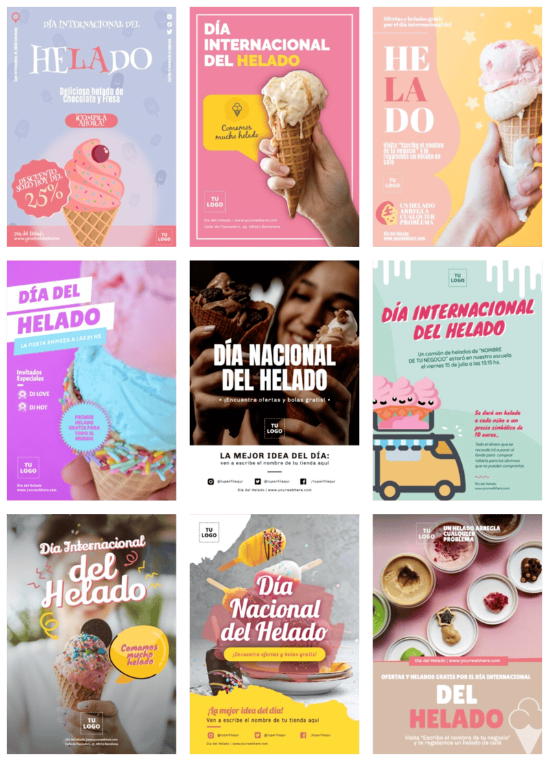 Diseña pósters del Día del Helado gratis online
