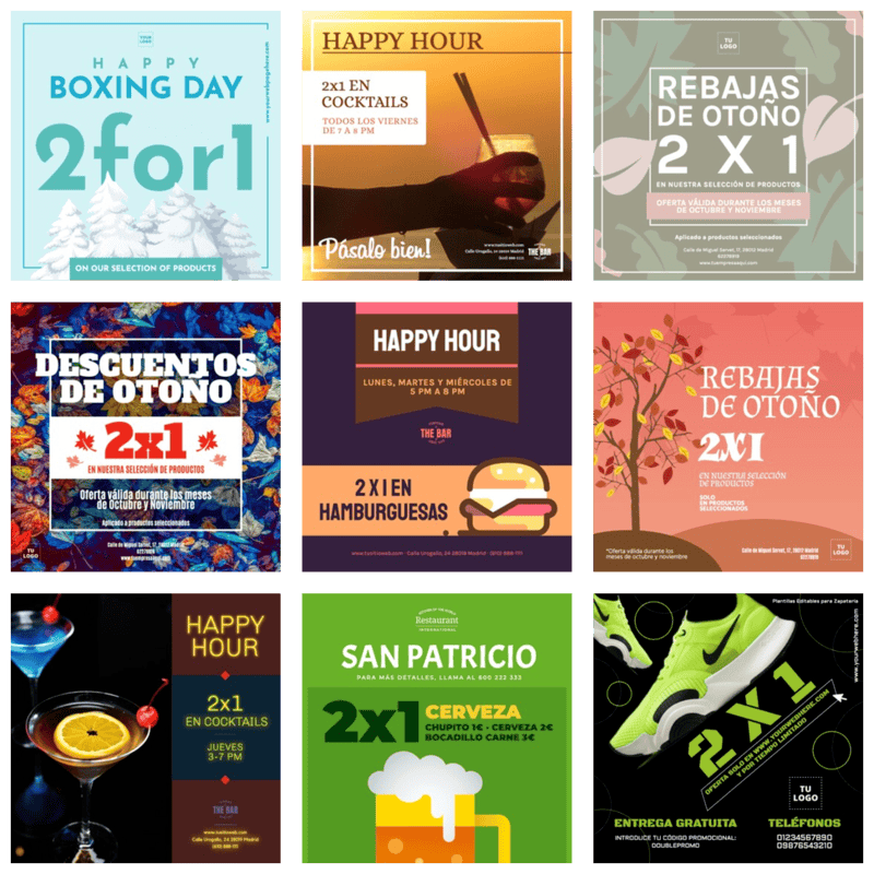 Diseños para Ofertas 2x1 editables