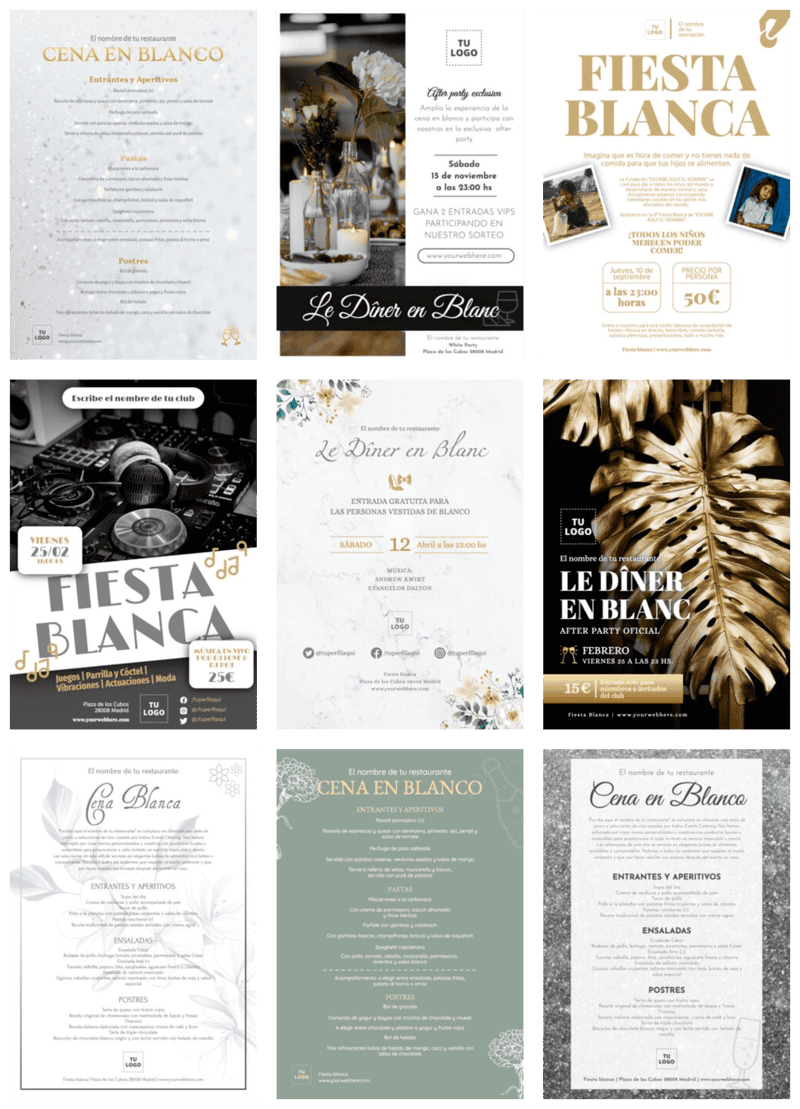 Crea flyers de Fiesta en Blanco con plantillas online