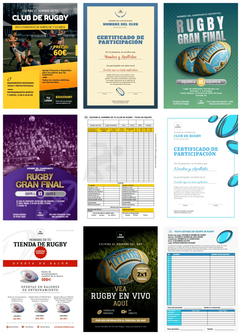 Diseña pósters de Rugby con plantillas online