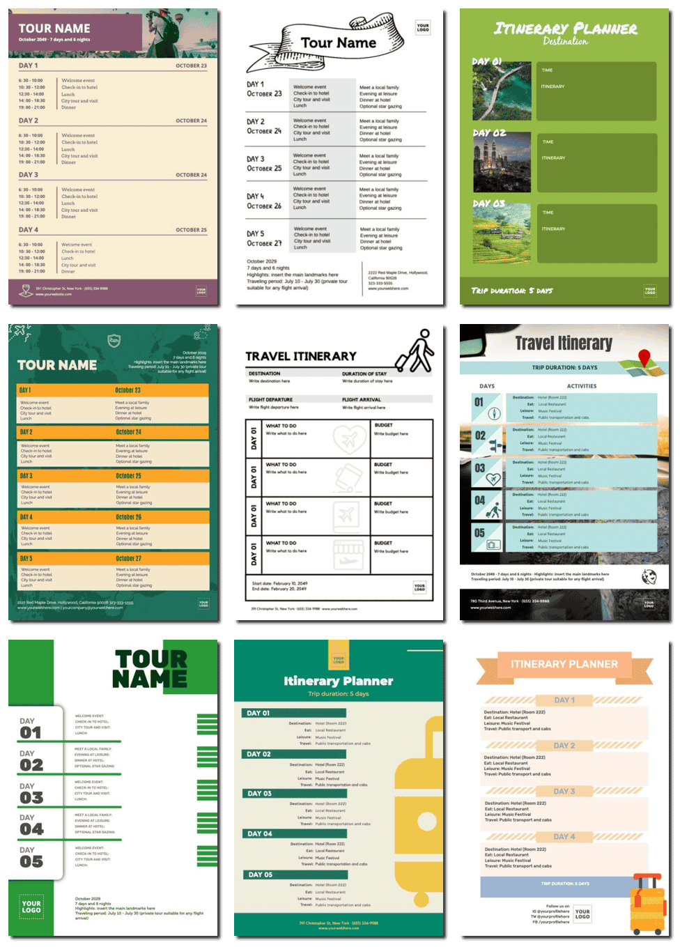 Kostenlose Vorlagen für Reisepläne zum Bearbeiten und Ausdrucken