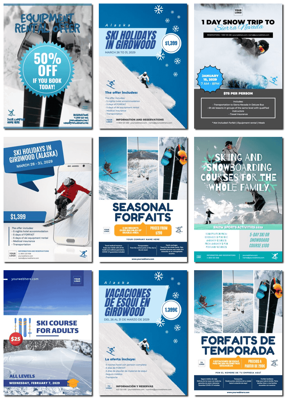 Promo Designs für Skiausflüge und Skikurse