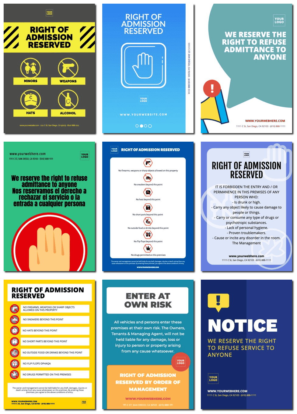 Free Printable 'Right of Admission' Signs