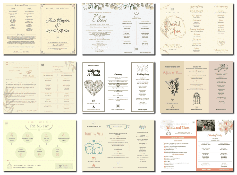 Wedding program template designs to edit online