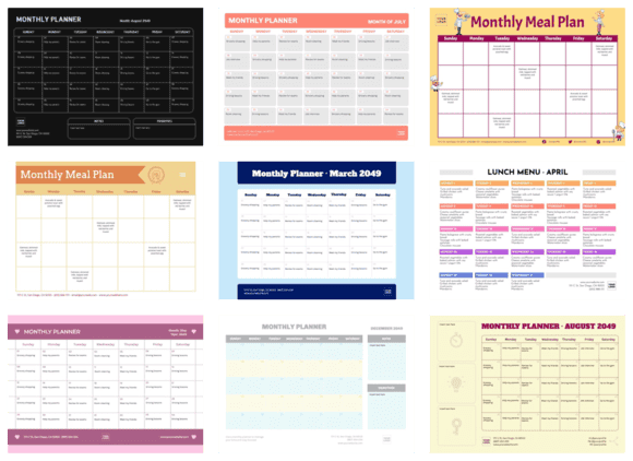Modelli di planner mensile stampabili da modificare online