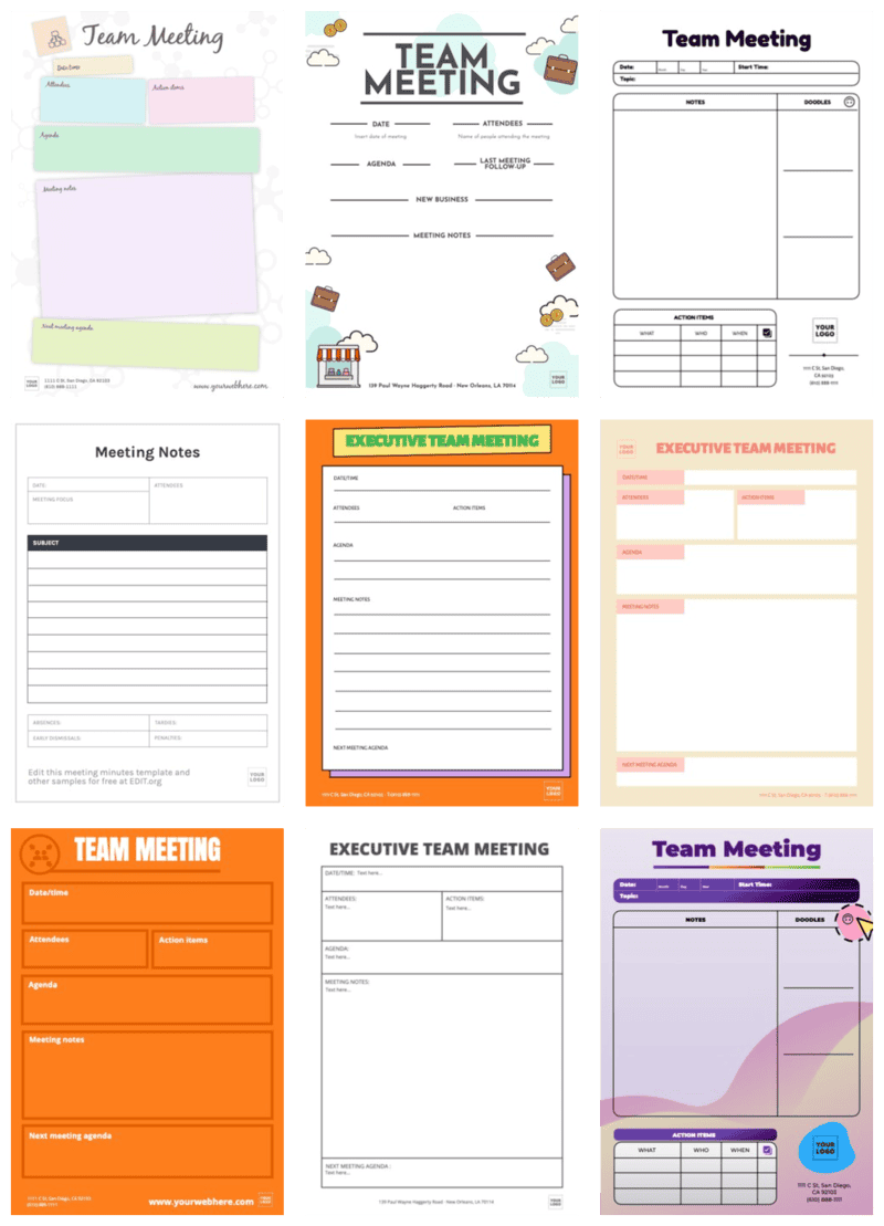 Vorlagen für Sitzungsprotokolle zum Bearbeiten und Drucken
