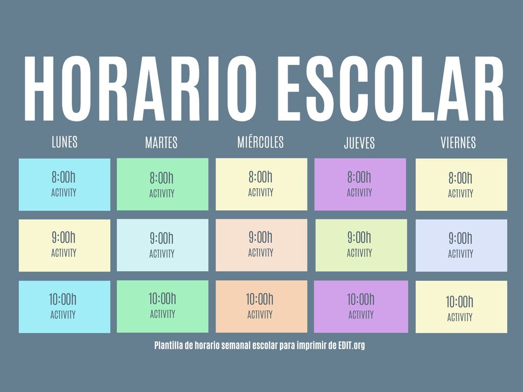 Plantillas editables online para horarios escolares