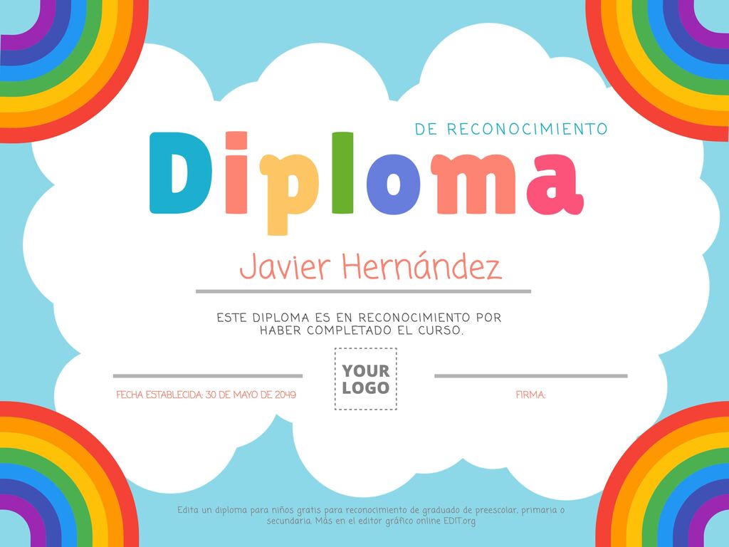 Diplomas e reconhecimentos editáveis para crianças