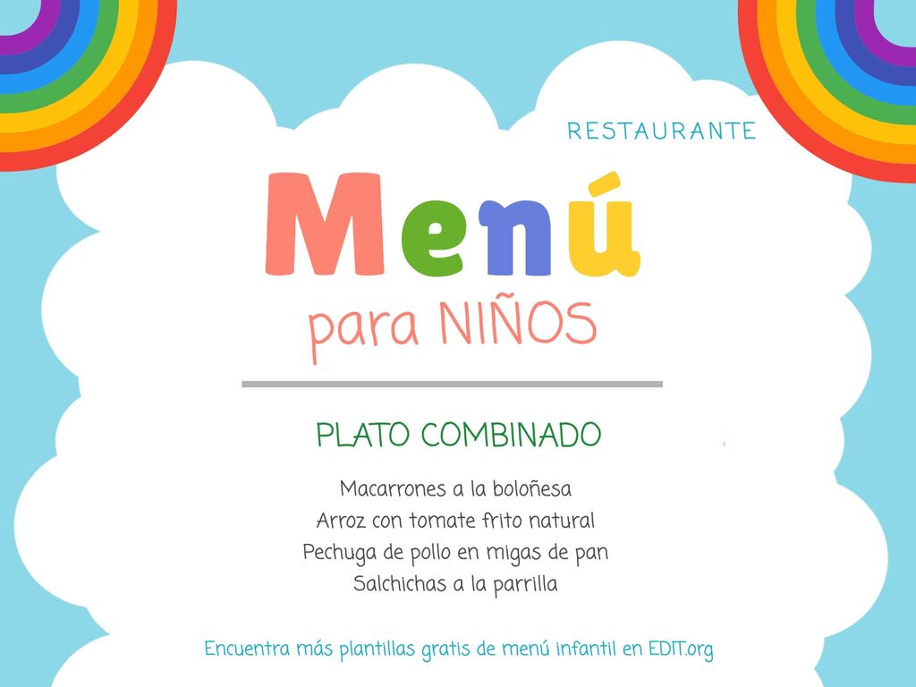 Plantillas de menú infantil para restaurantes