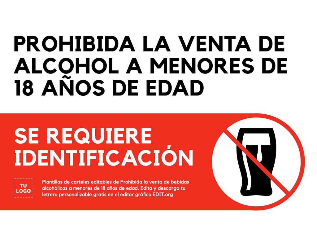 Carteles editables de Prohibida la venta de bebidas alcohólicas a menores
